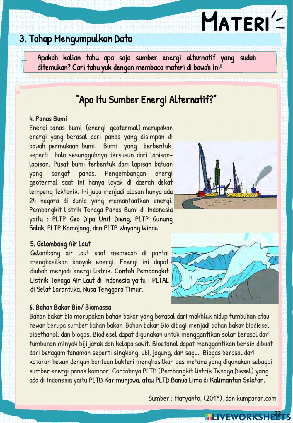 E-LKPD (Sumber Energi Alternatif) Kegiatan 2 exercise | Live Worksheets