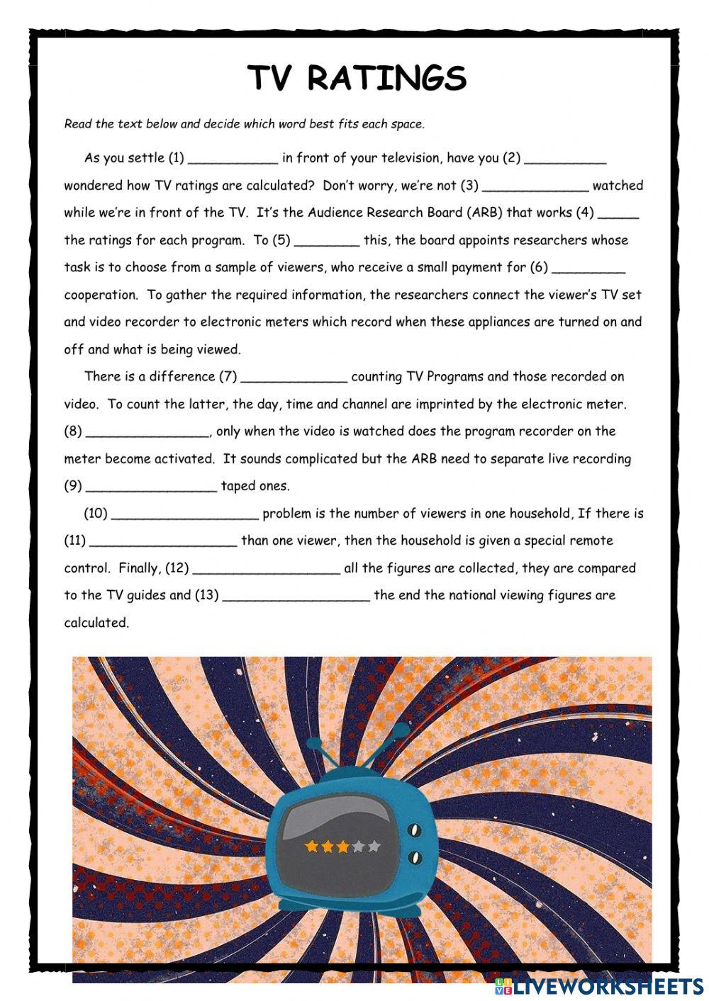 TV Ratings Use of English worksheet | Live Worksheets