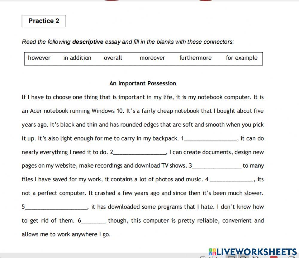 connectors practice online exercise for | Live Worksheets