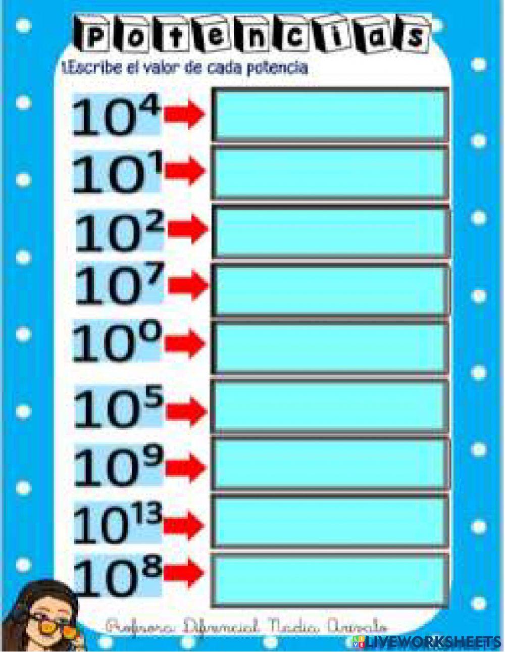 Potencia de base 10 interactive worksheet | Live Worksheets