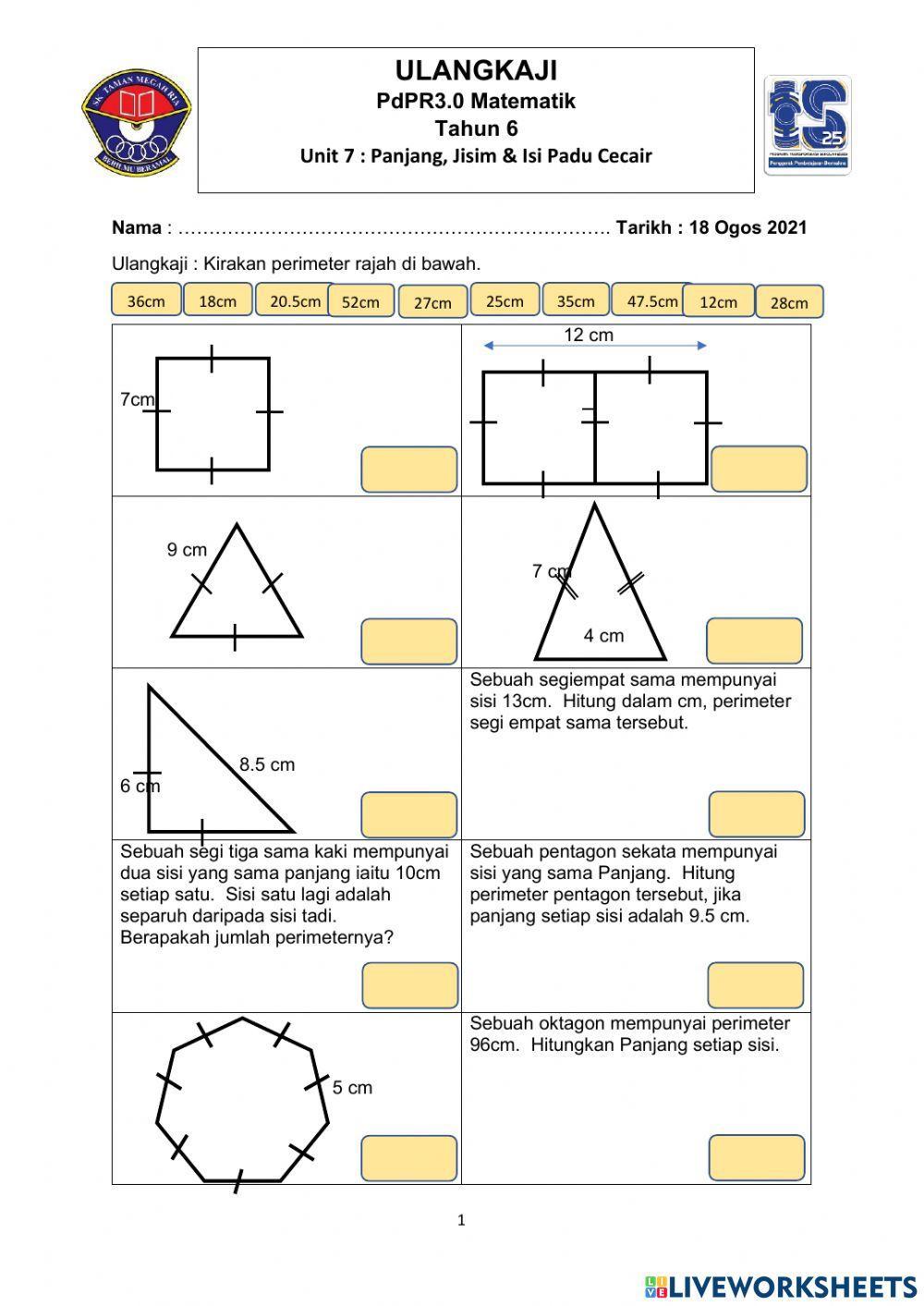 Perimeter 1275177 | Ramlee Bin Mohamed | LiveWorksheets