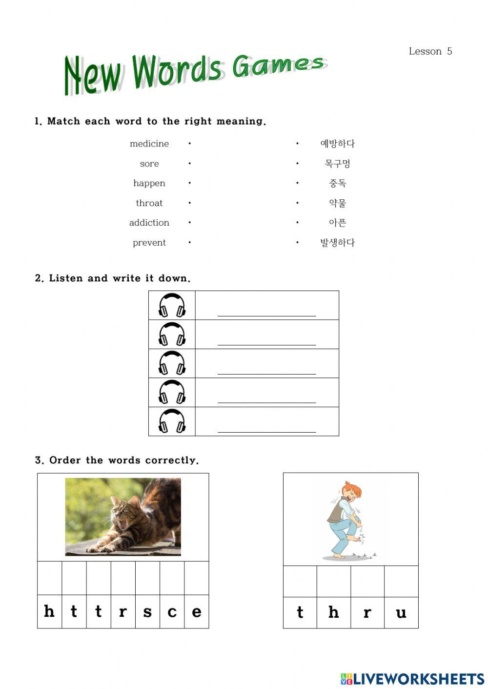 Lesson 5 words games(2nd graders) 6685775 | jongseon