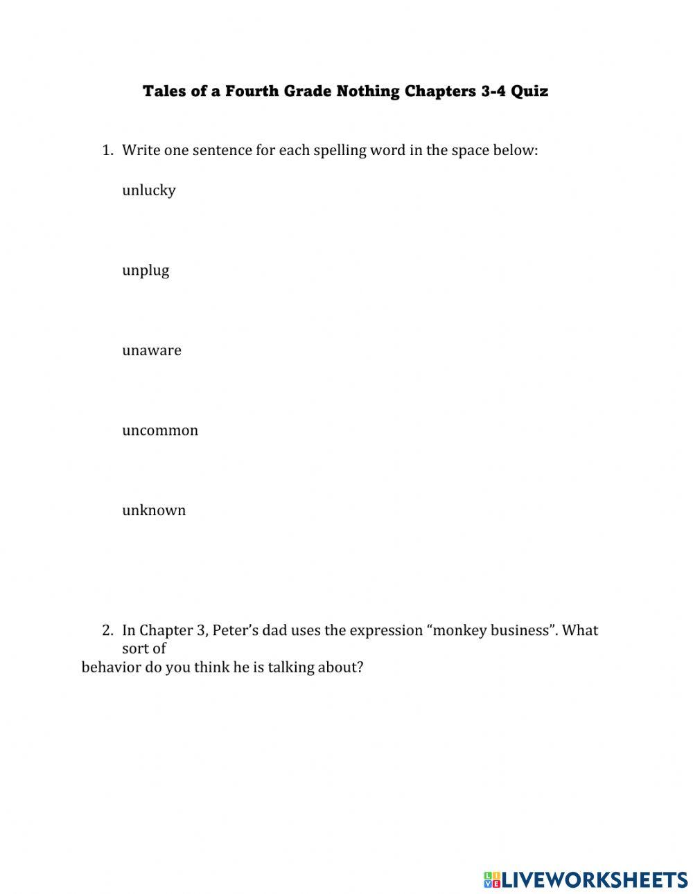 Tales Of A Fourth Grade Nothing Chapters 3 4 Quiz Worksheet Live tales-of-a-fourth-grade-nothing-chapters-3-4-quiz-worksheet-live