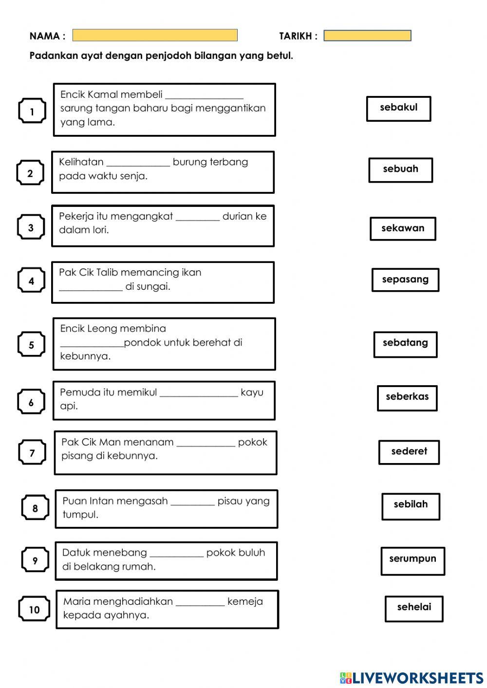 Penjodoh Bilangan Activity For Grade 3 Live Worksheets