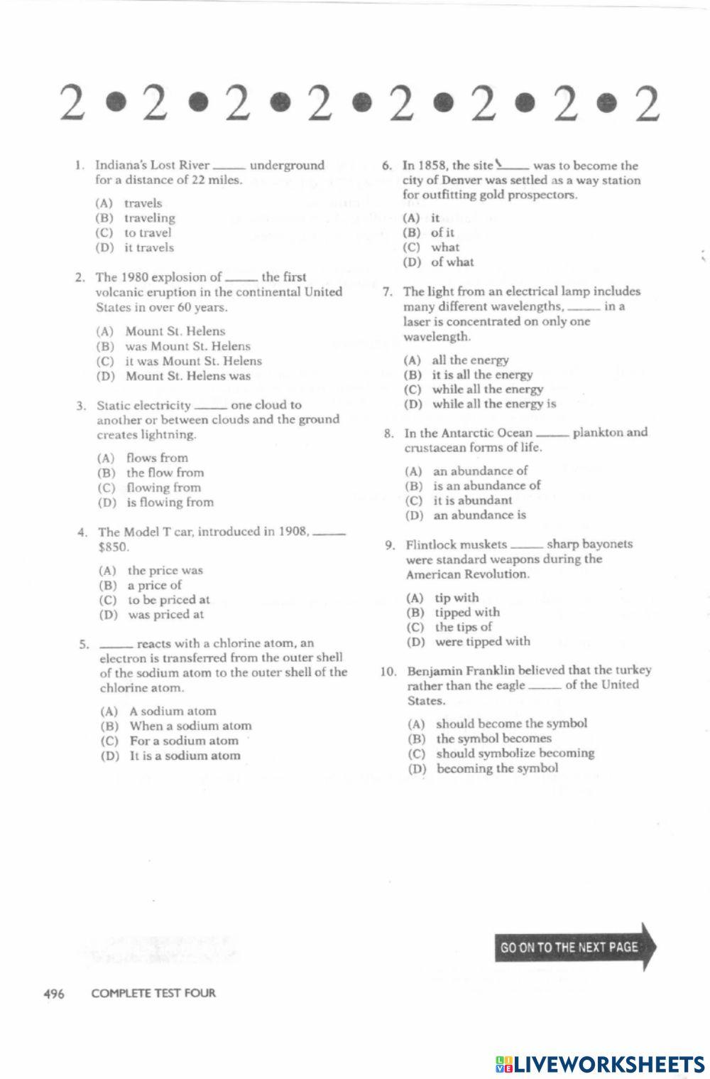 TOEFL UNIT 3-GRAMMAR STRUCTURE online exercise for | Live Worksheets