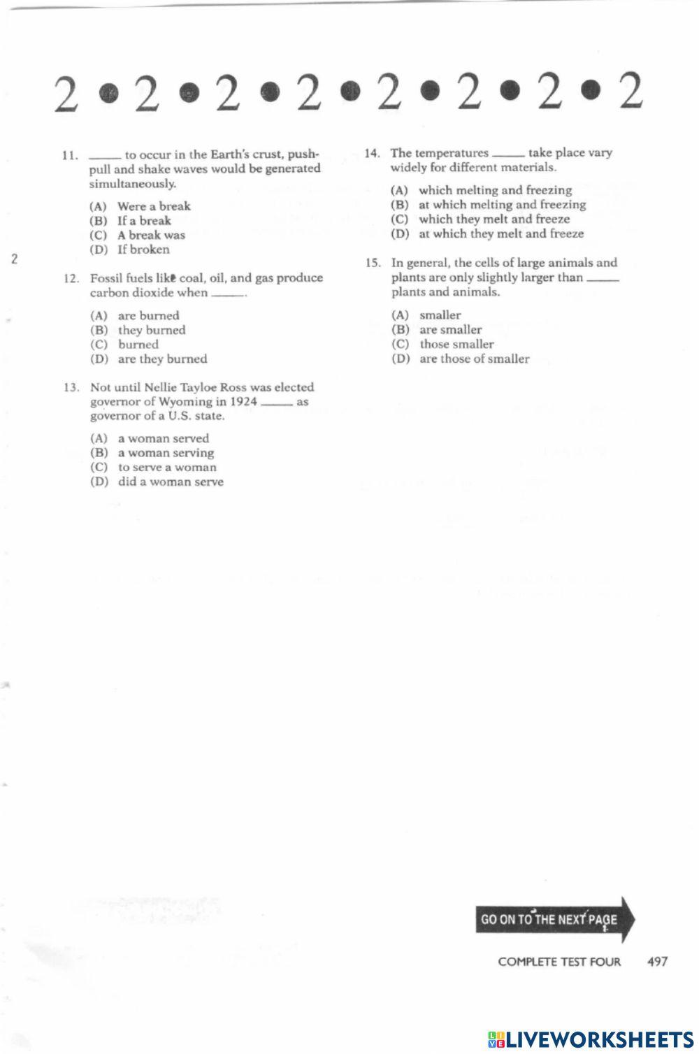 TOEFL UNIT 3-GRAMMAR STRUCTURE online exercise for | Live Worksheets