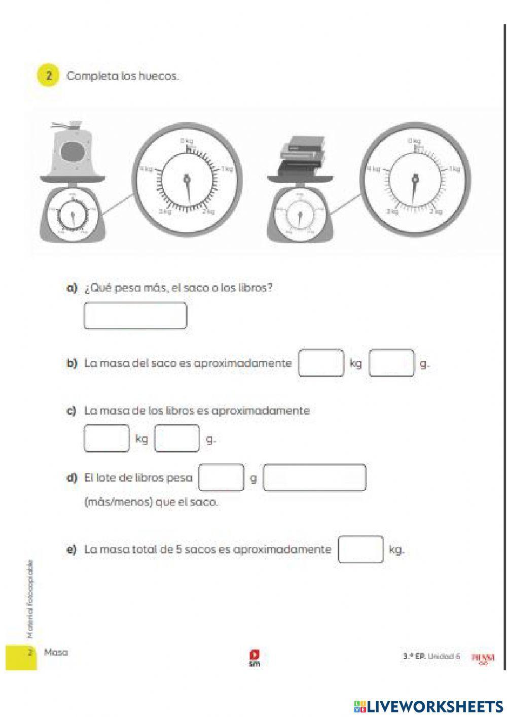 Masa worksheet for primaria | Live Worksheets