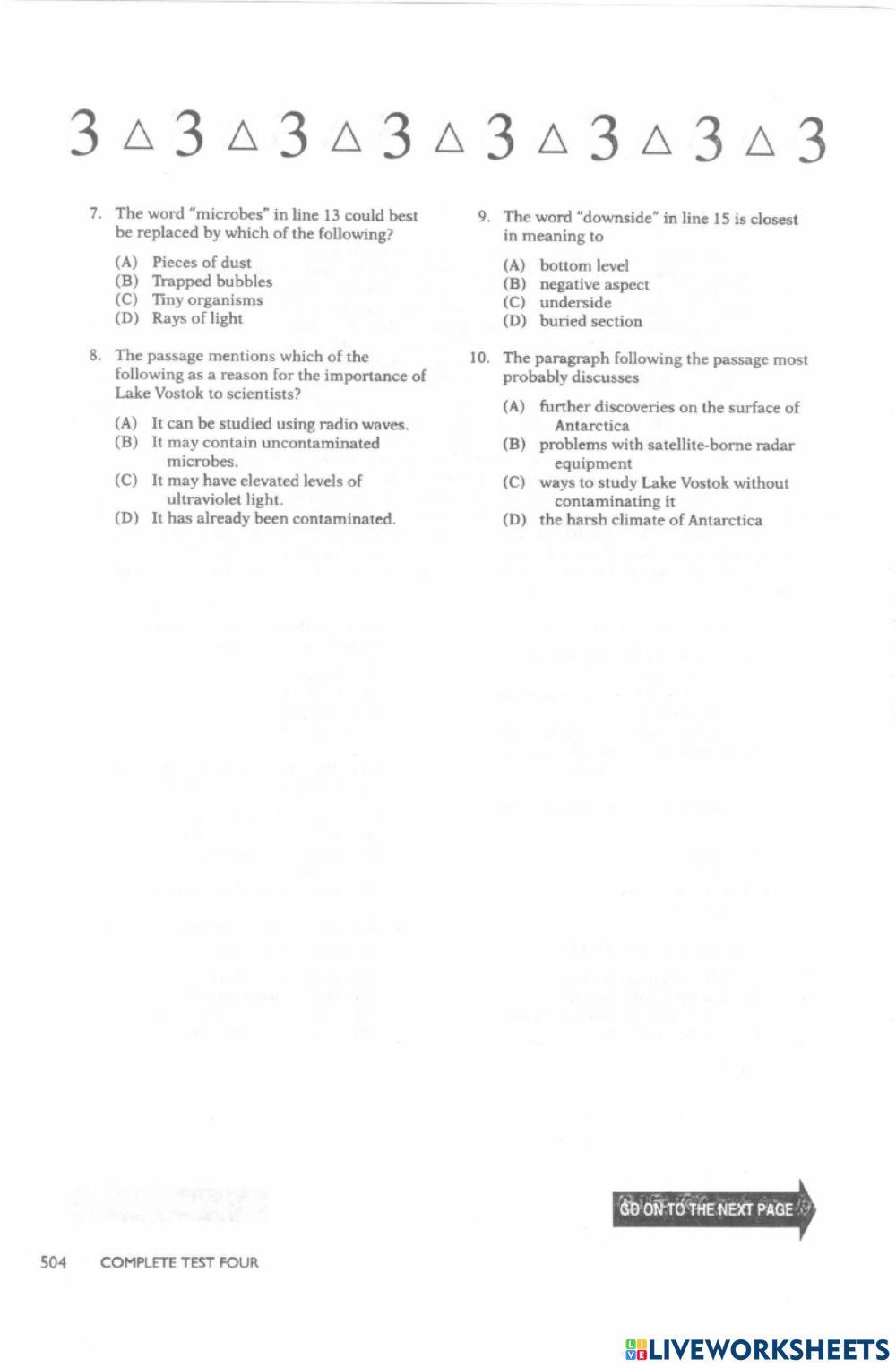 TOEFL-UNIT 3- READING SECTION online exercise for | Live Worksheets