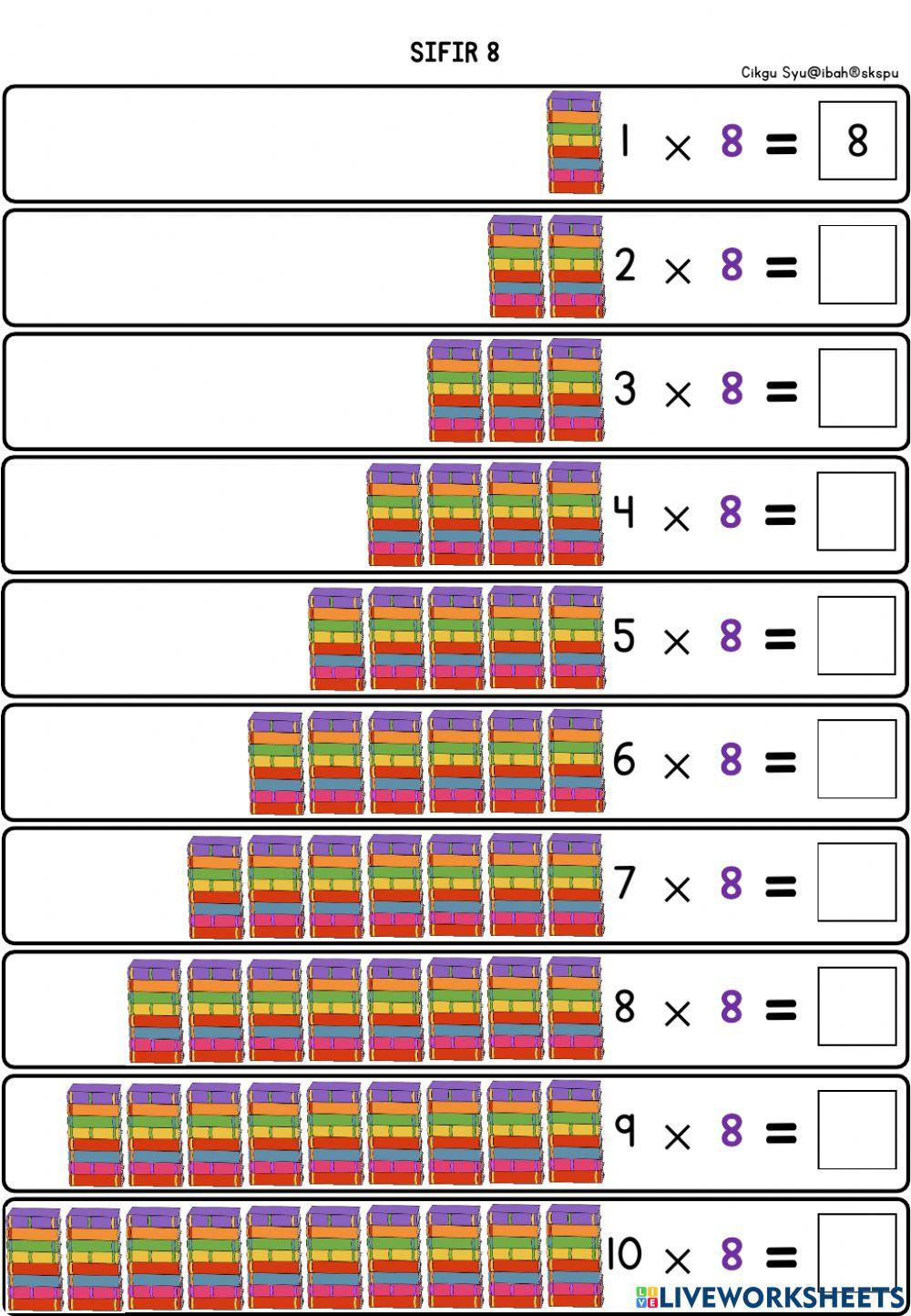 Tahun 2 - sifir 7 dan sifir 8 worksheet | Live Worksheets