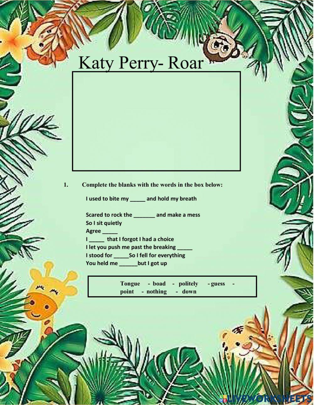 Roar-Katty perry worksheet | Live Worksheets
