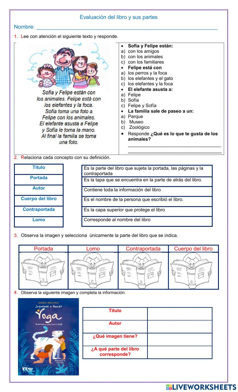 El libro y sus partes interactive worksheet | Live Worksheets