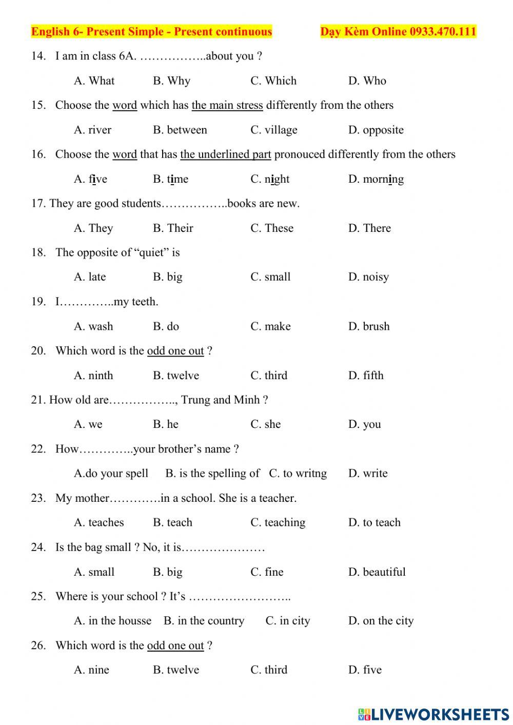 English 6 - Present Simple-Task 2 worksheet | Live Worksheets