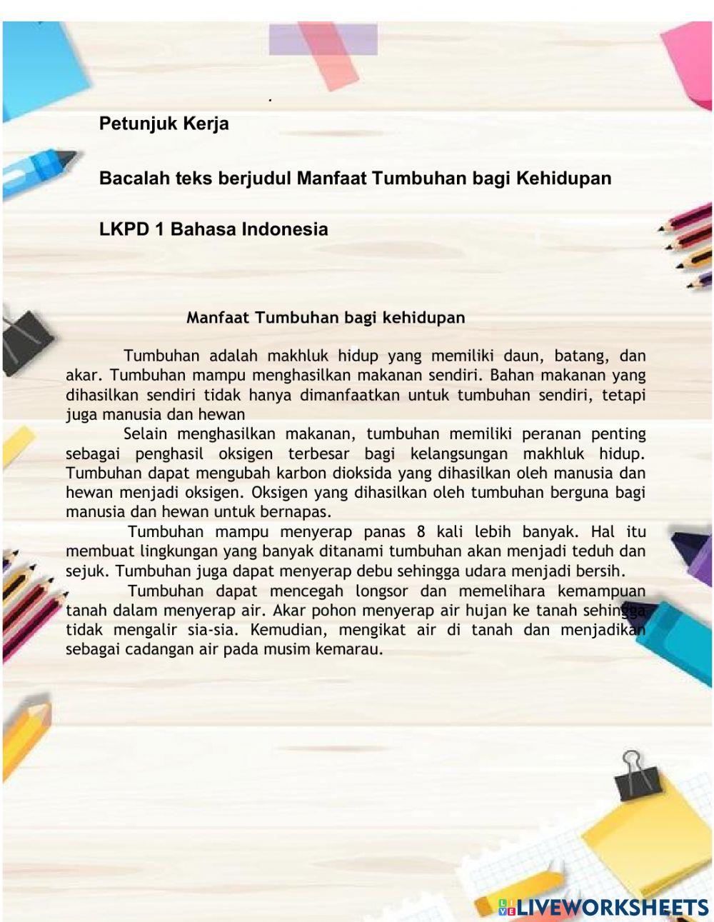 LKPD TEMA 1 ST 1 PB 4 KELAS VI online exercise for | Live Worksheets