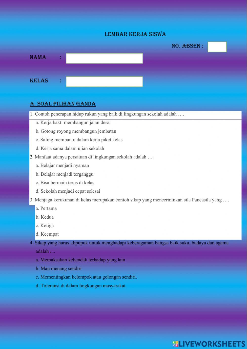 Pelajaran Pkn worksheet | Live Worksheets