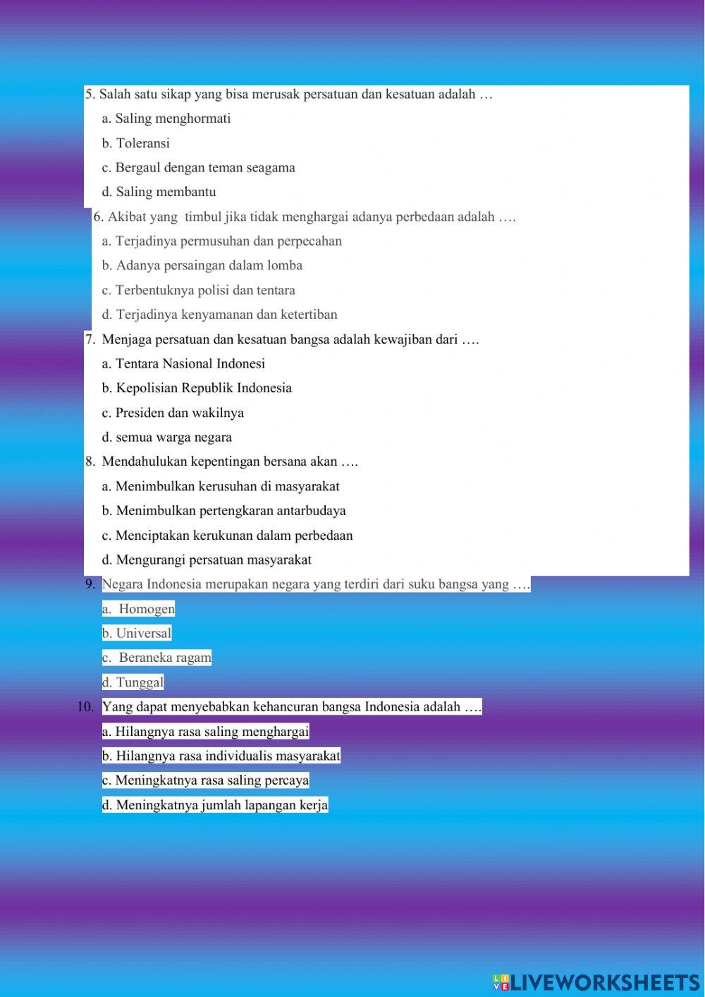 Pelajaran Pkn worksheet | Live Worksheets