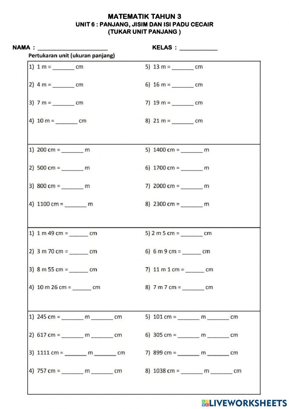 Matematik tahun 3 activity for TAHUN 3 | Live Worksheets