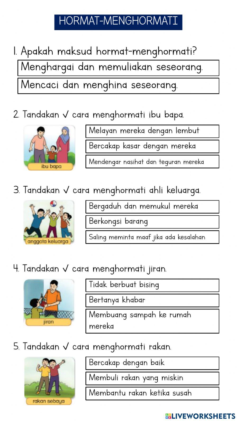 Hormat-Menghormati | Live Worksheets