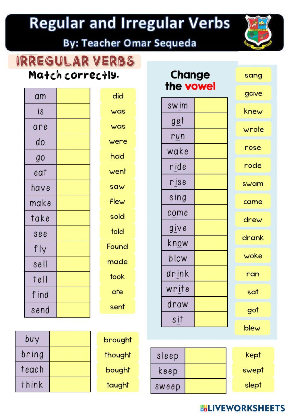 10 - Regular and Irregular Verbs online exercise for | Live Worksheets