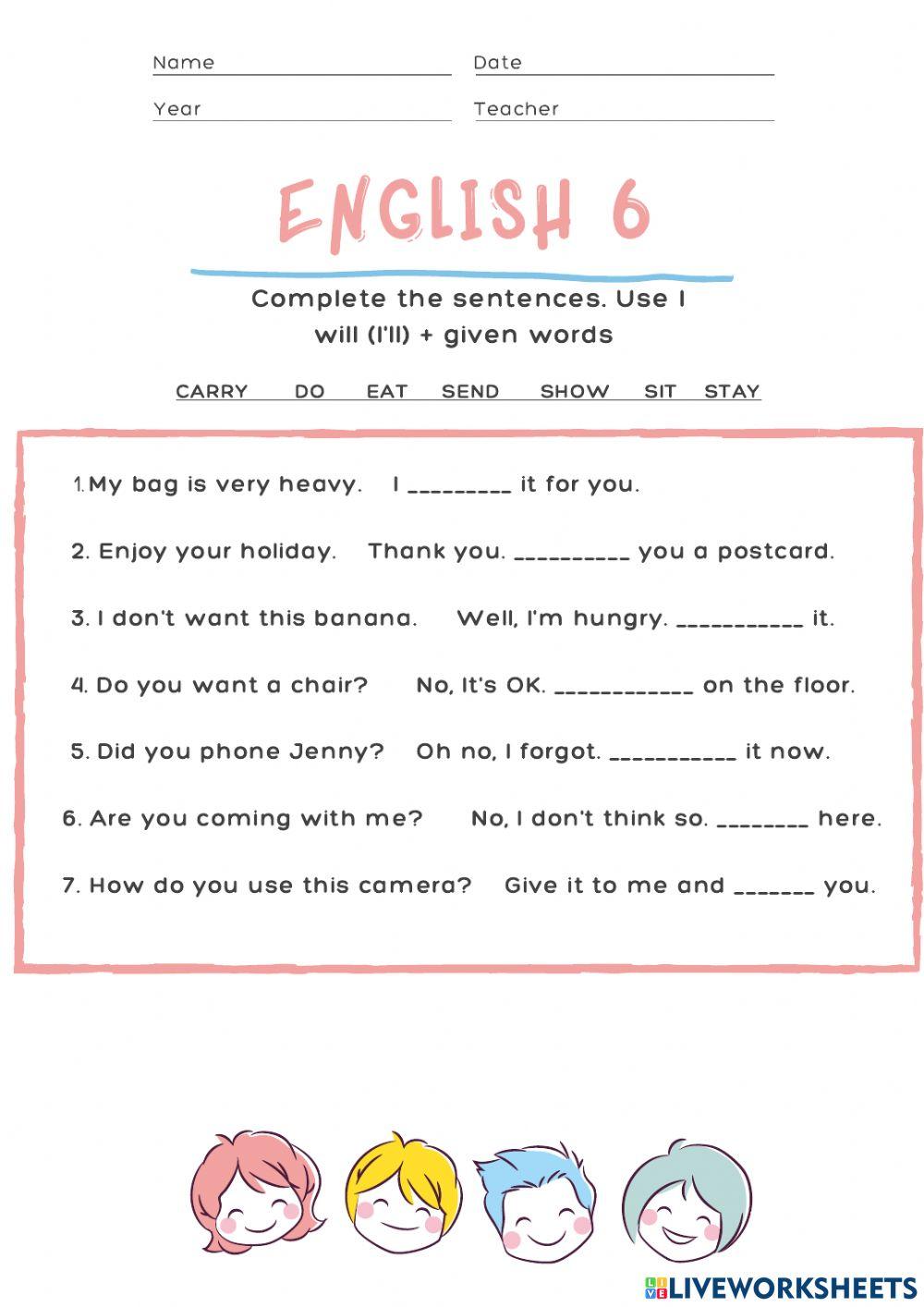 Eng 6 will worksheet | Live Worksheets