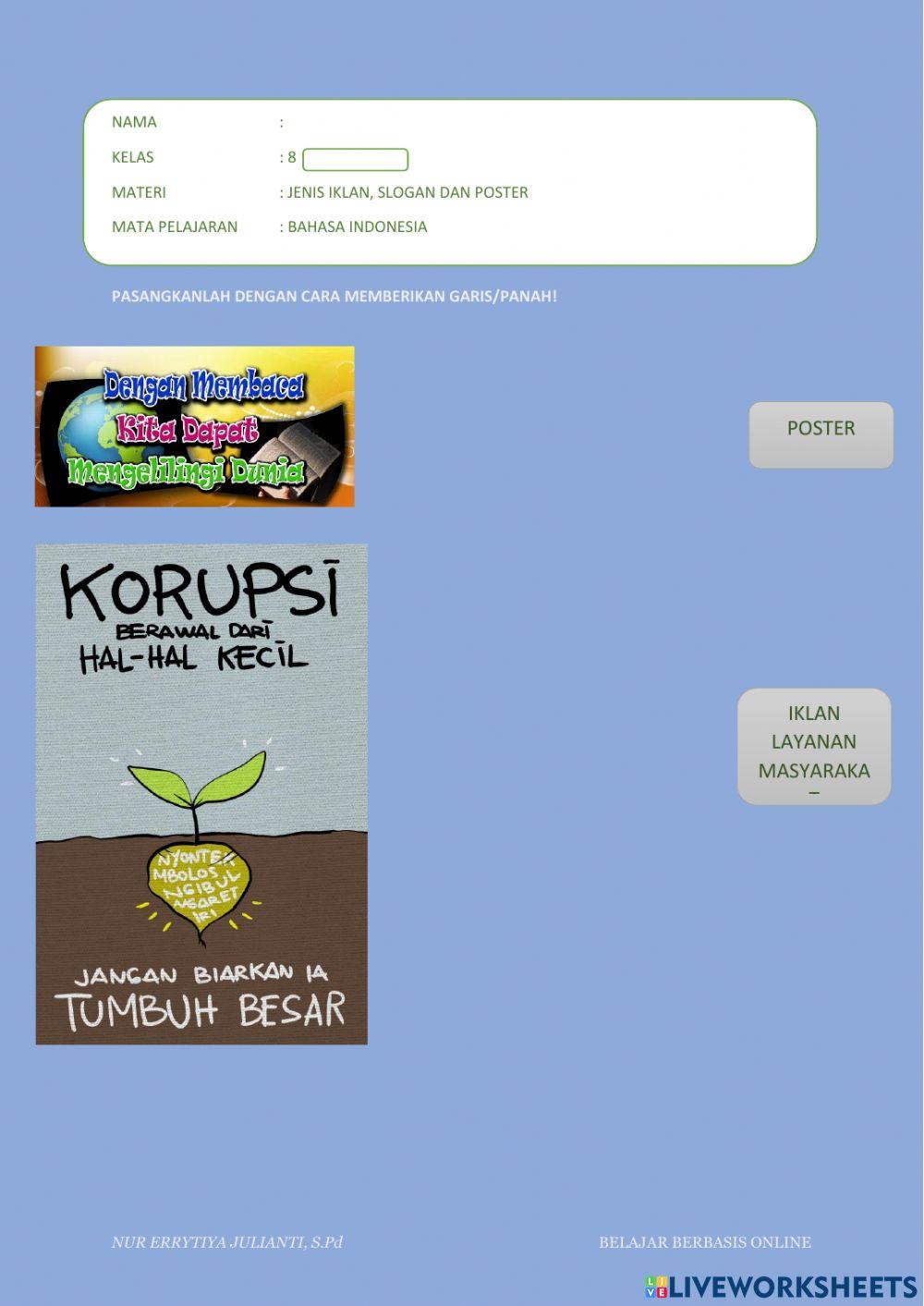 JENIS IKLAN, SLOGAN DAN POSTER online exercise for | Live Worksheets