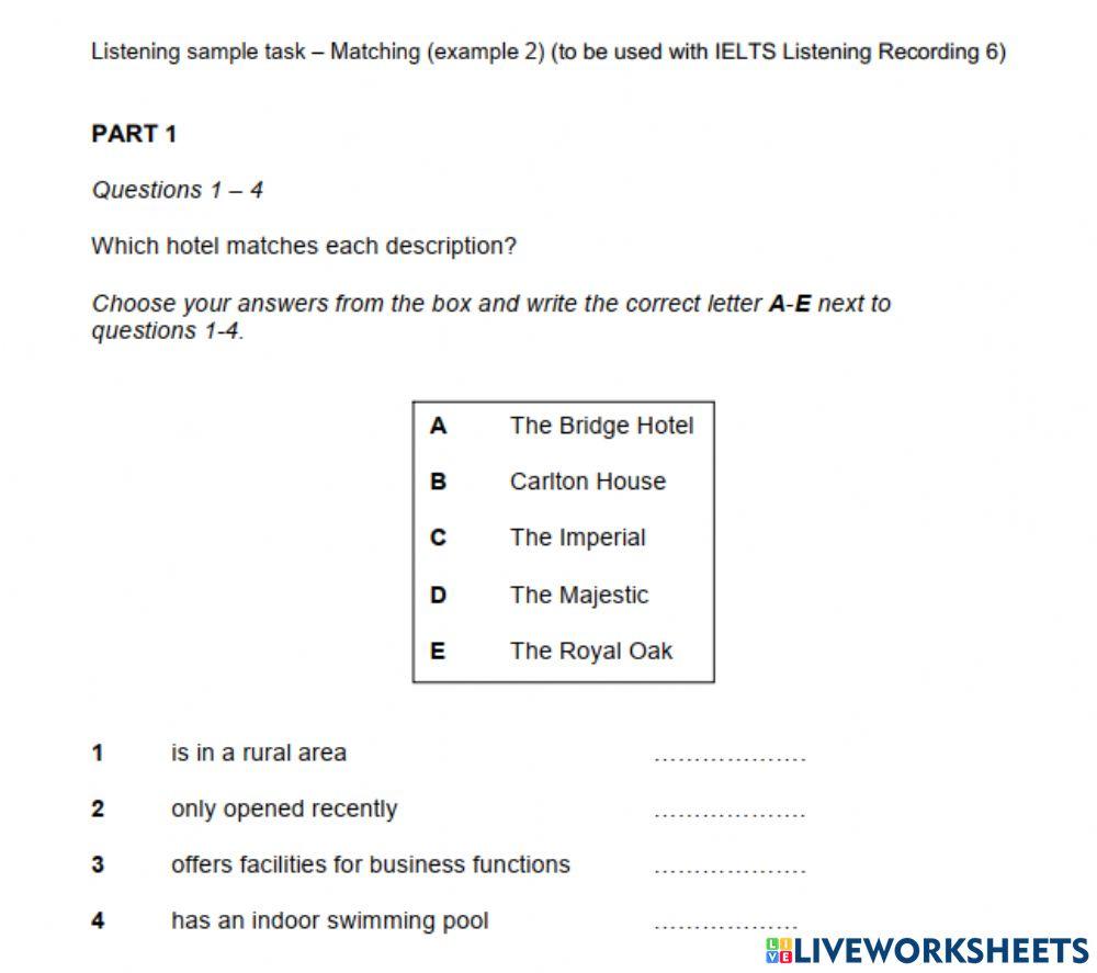 IELST LISTENING MATCHING online exercise for | Live Worksheets