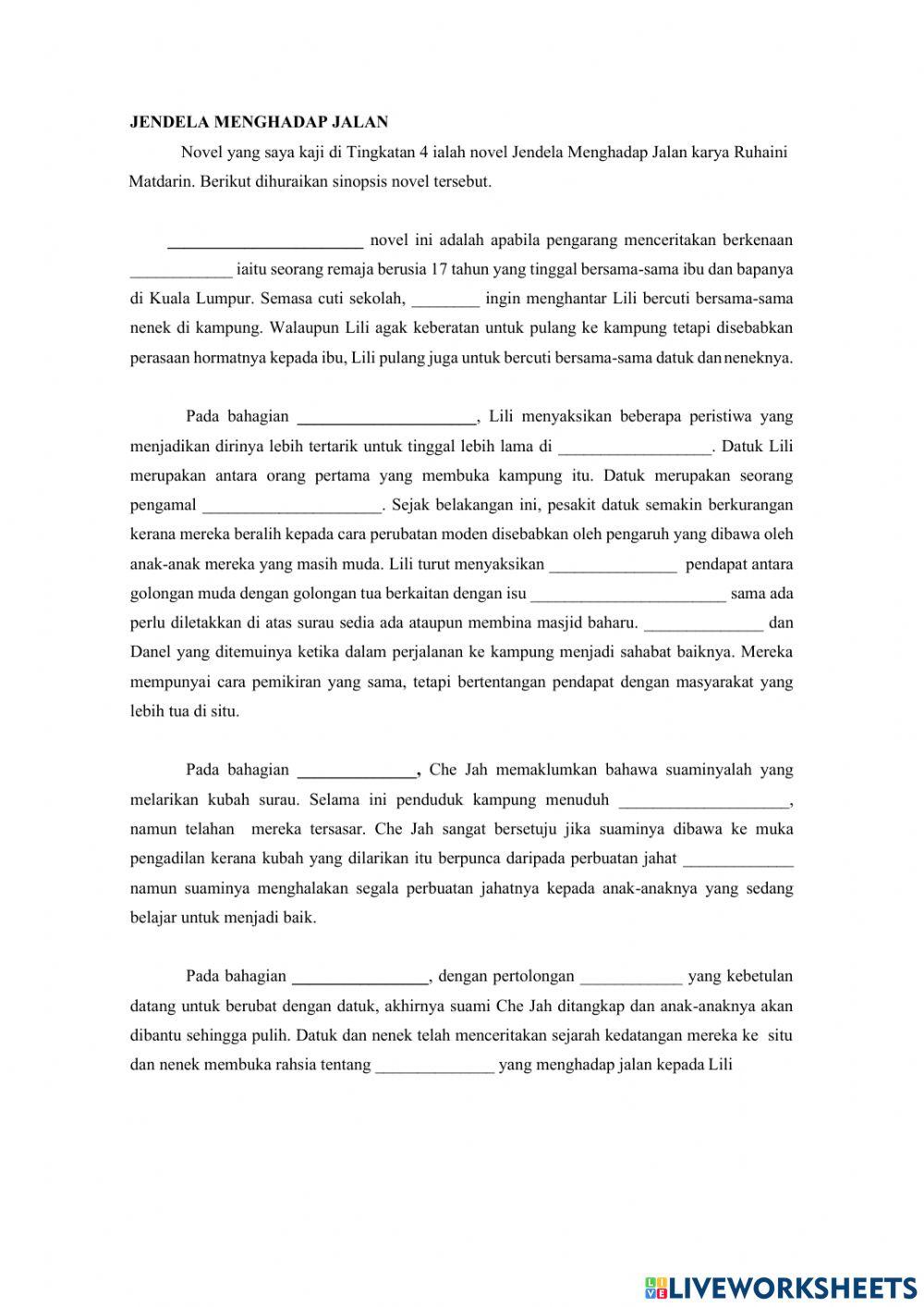 Sinopsis Novel JMJ dan SBE worksheet | Live Worksheets