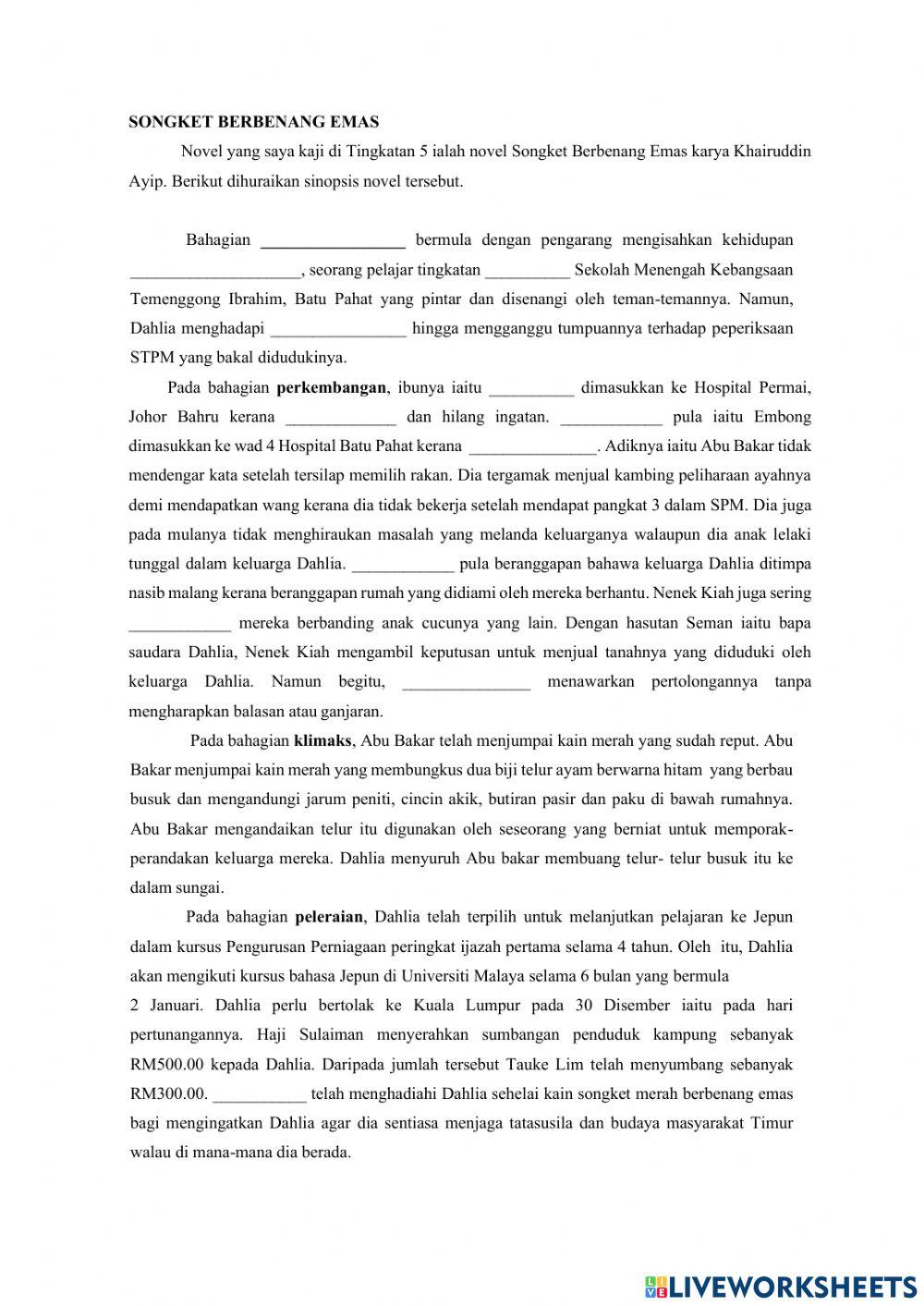 Sinopsis Novel JMJ dan SBE worksheet | Live Worksheets