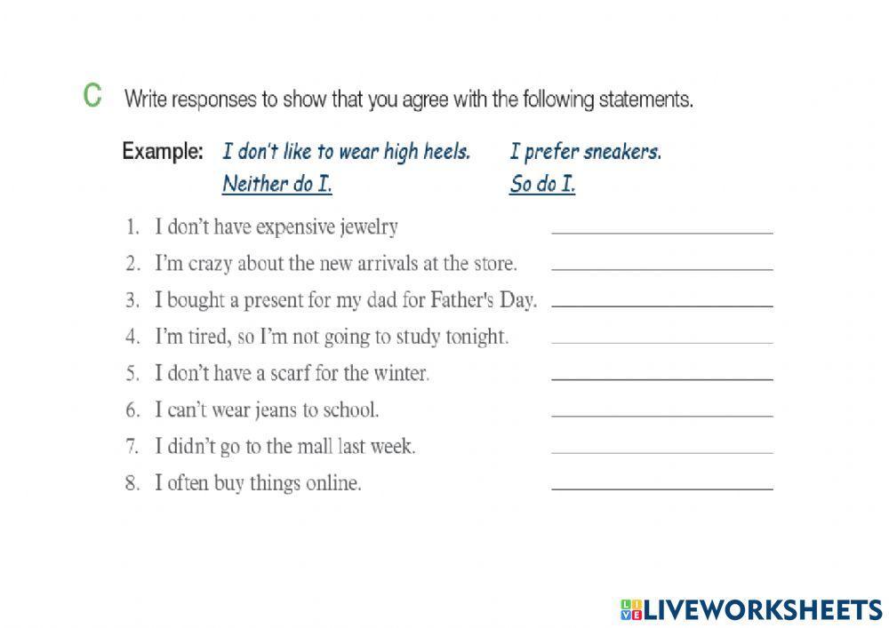 Agreeing online worksheet | Live Worksheets
