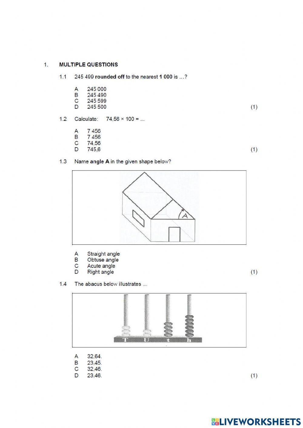 Math part 1 worksheet | Live Worksheets