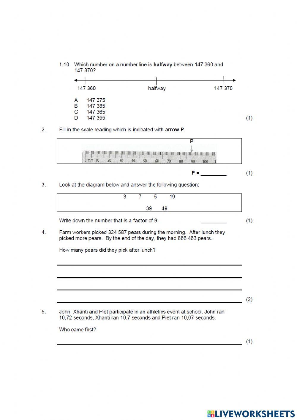 Math part 1 worksheet | Live Worksheets