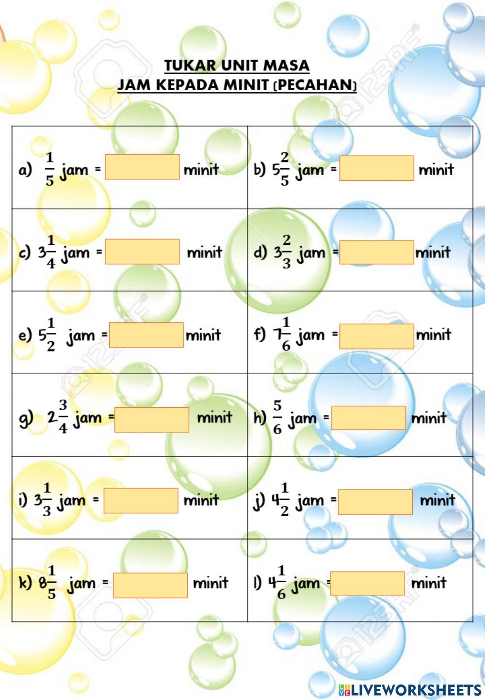Tukar masa -Jam… | Free Interactive Worksheets | 1279256