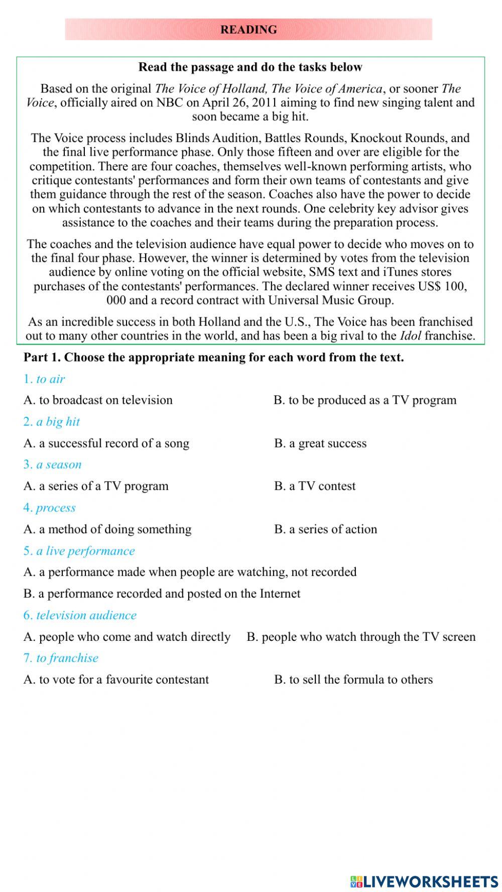 Reading skill activity | Live Worksheets