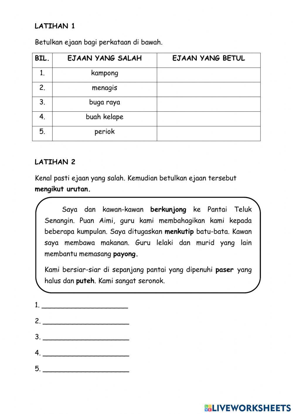 Latihan ejaan -… | Free Interactive Worksheets | 1279488