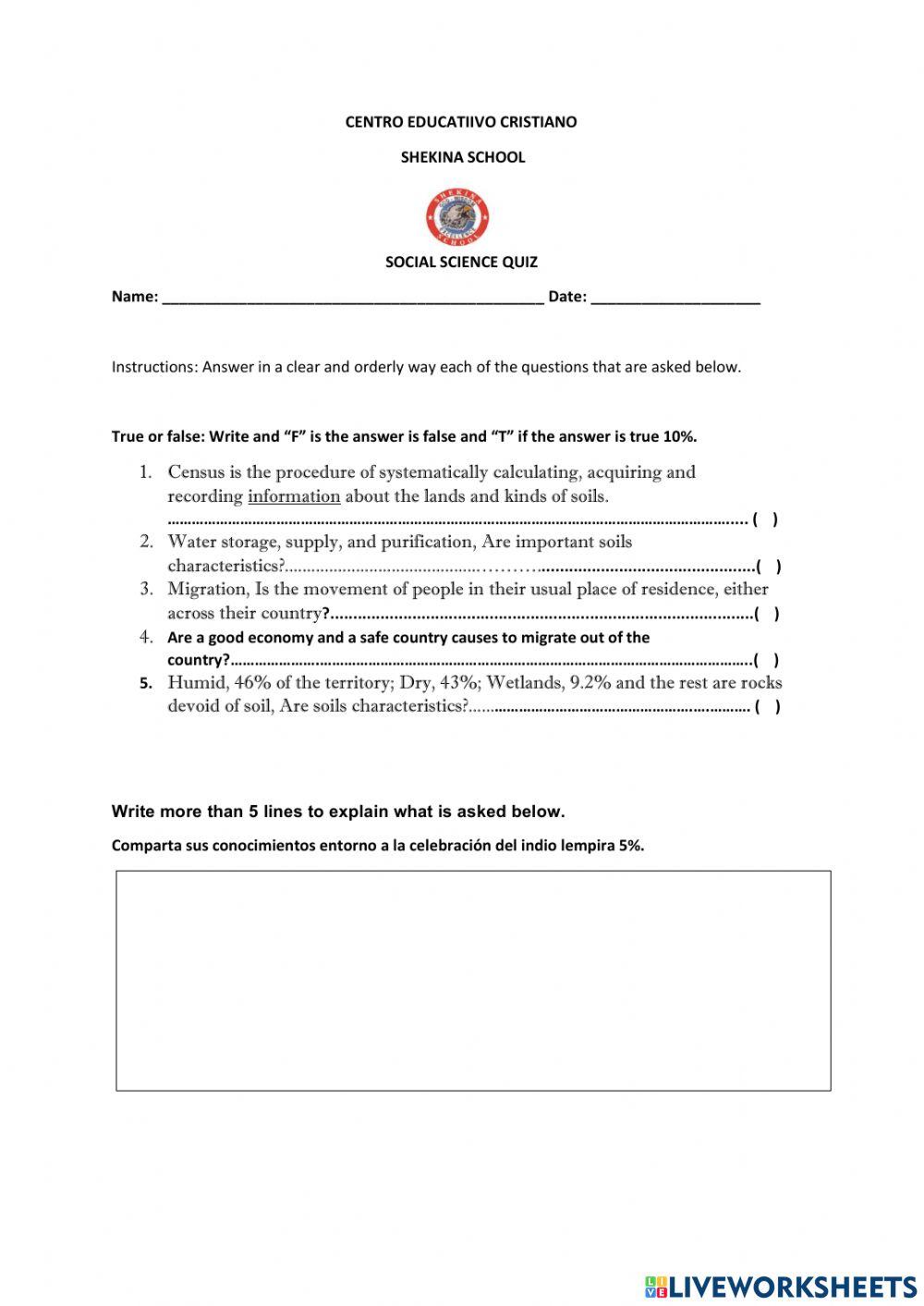 Social test interactive worksheet | Live Worksheets