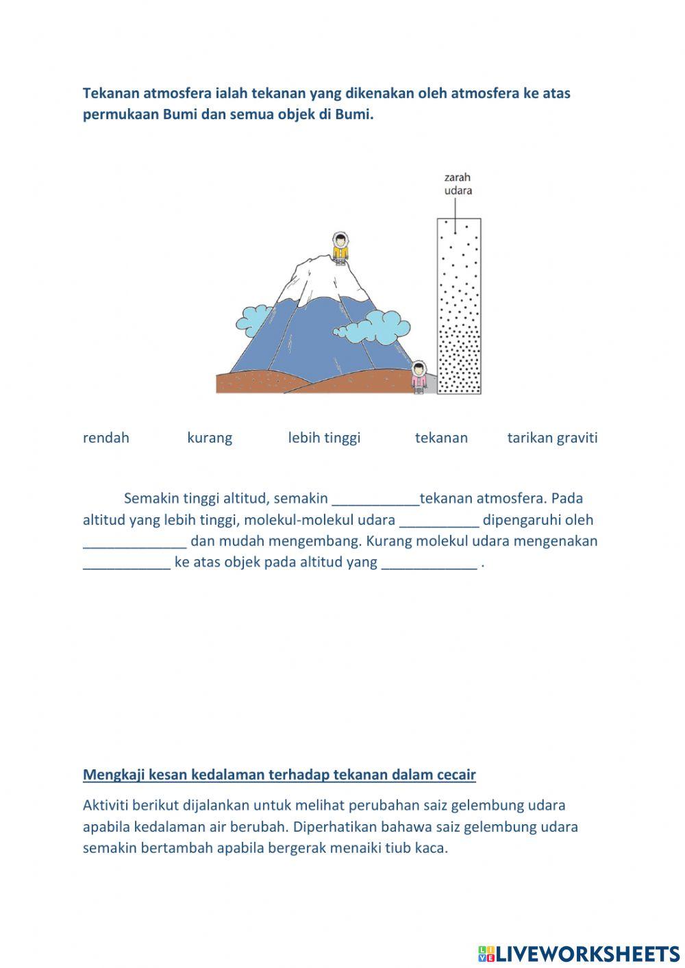 Tekanan cecair | Free Interactive Worksheets | 1279756