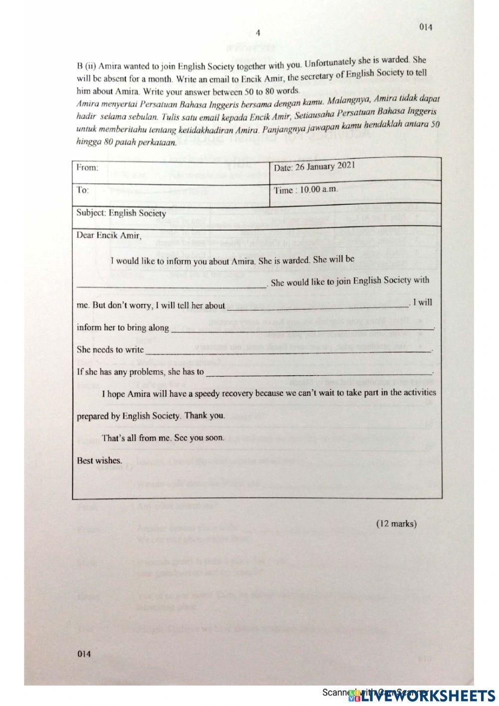 BI PENULISAN TAHUN 6 OT1 worksheet | Live Worksheets