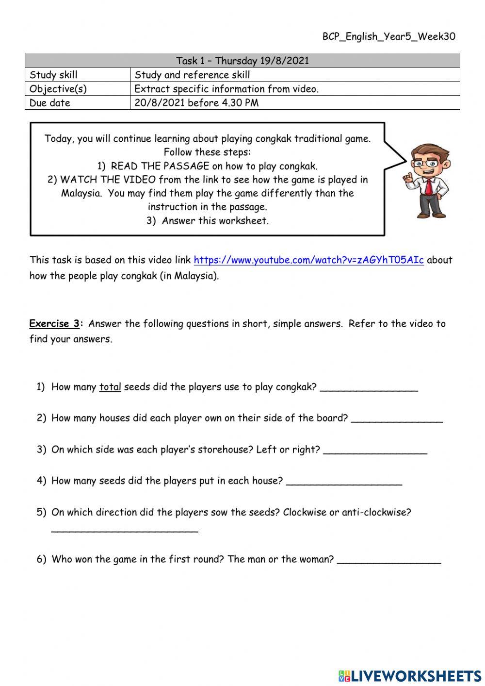 How to Play Congkak in Malaysia online exercise for | Live Worksheets