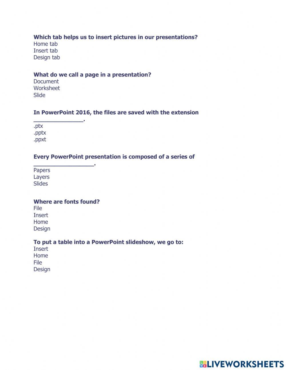 MS Powerpoint | Free Interactive Worksheets | 1280183