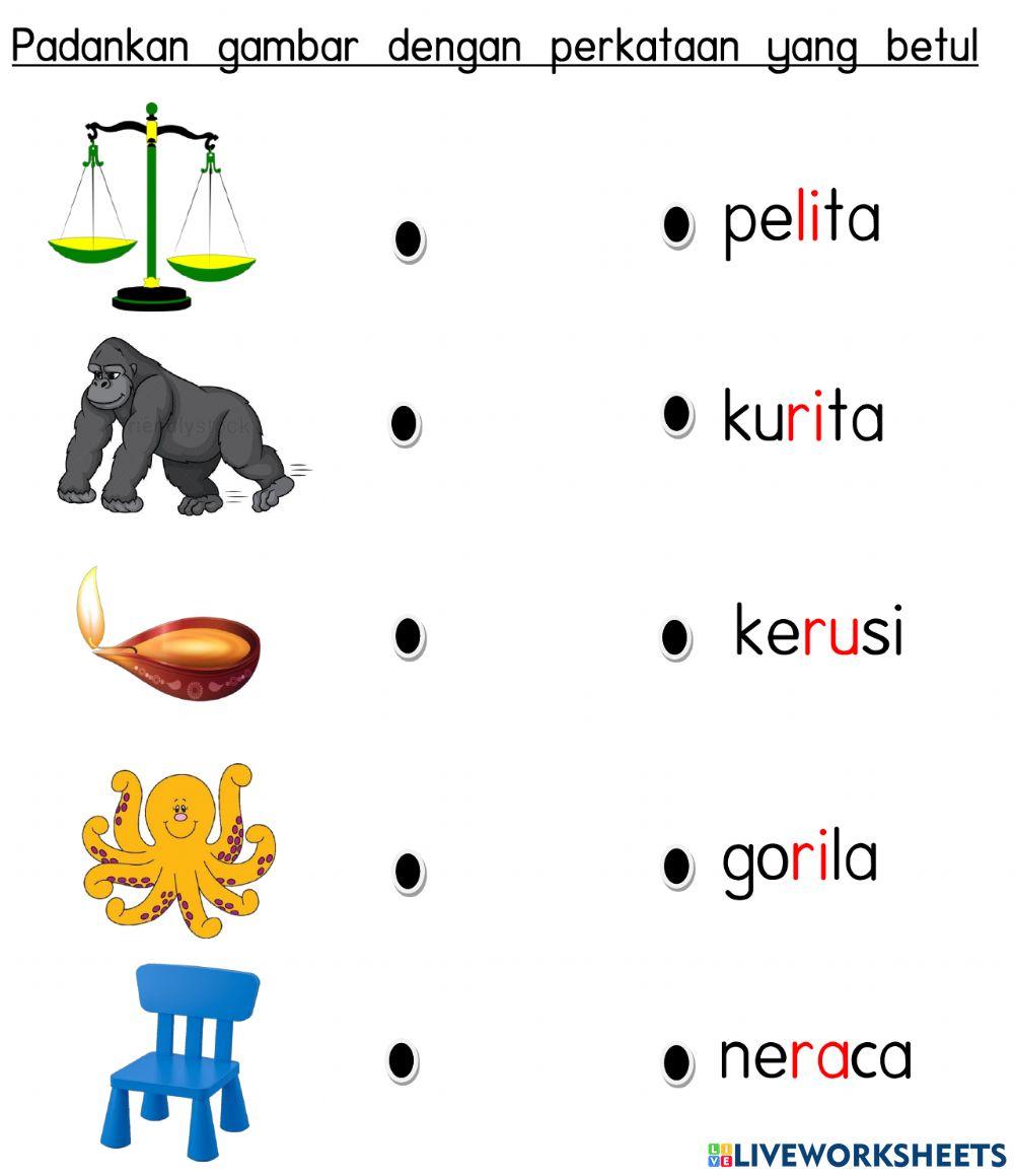 Padankan gambar dengan perkataan yang betul (KVKVKV)-1 worksheet | Live ...