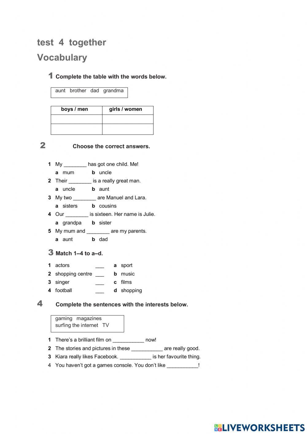 Unit 4 vocabula… | Free Interactive Worksheets | 6886128