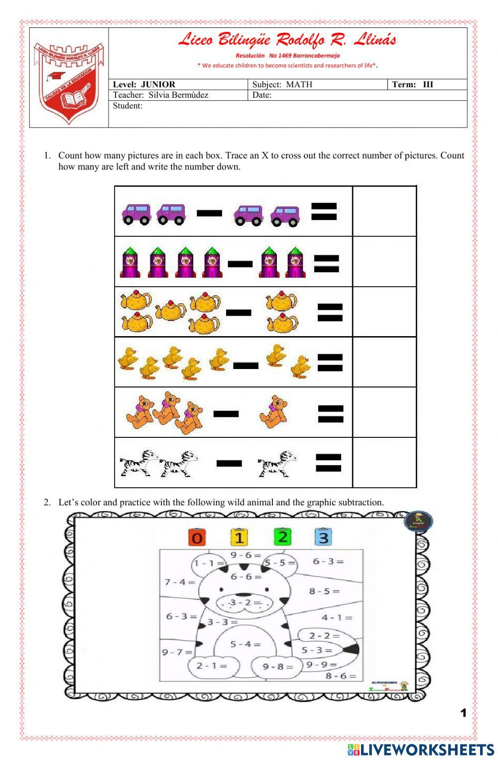 Graphic subtraction worksheet | Live Worksheets