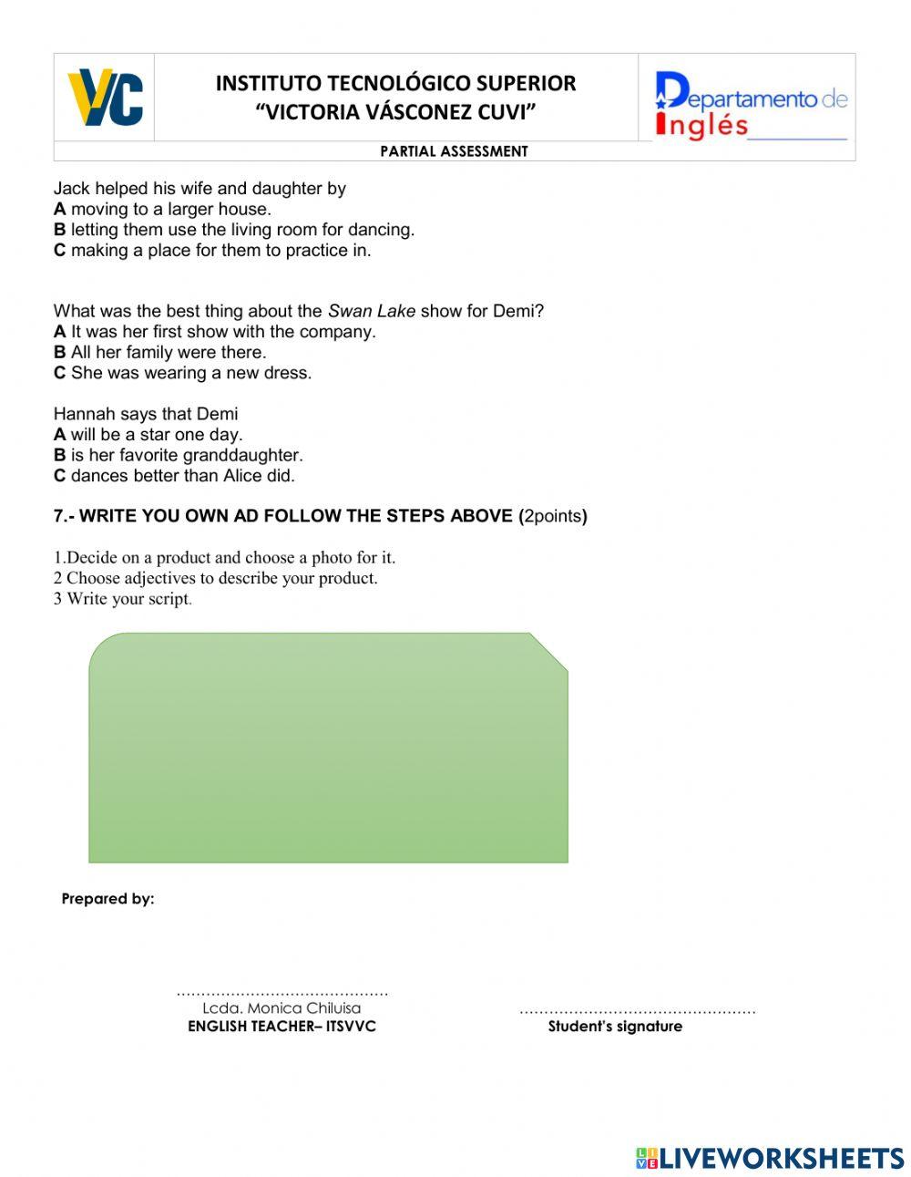 EVALUATION online exercise for | Live Worksheets