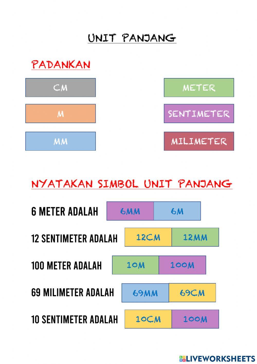 Uint Panjang worksheet | Live Worksheets