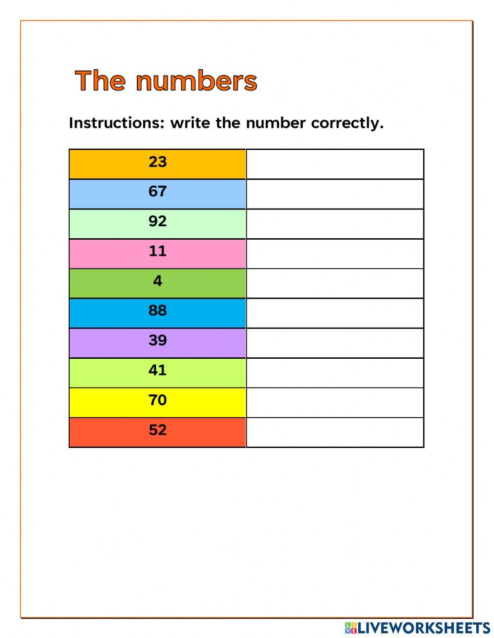 The numbers interactive activity for 4 | Live Worksheets