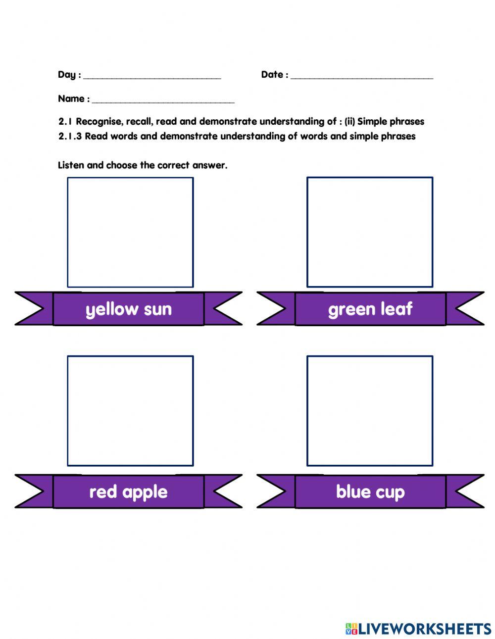 Colours online exercise for year 2 | Live Worksheets