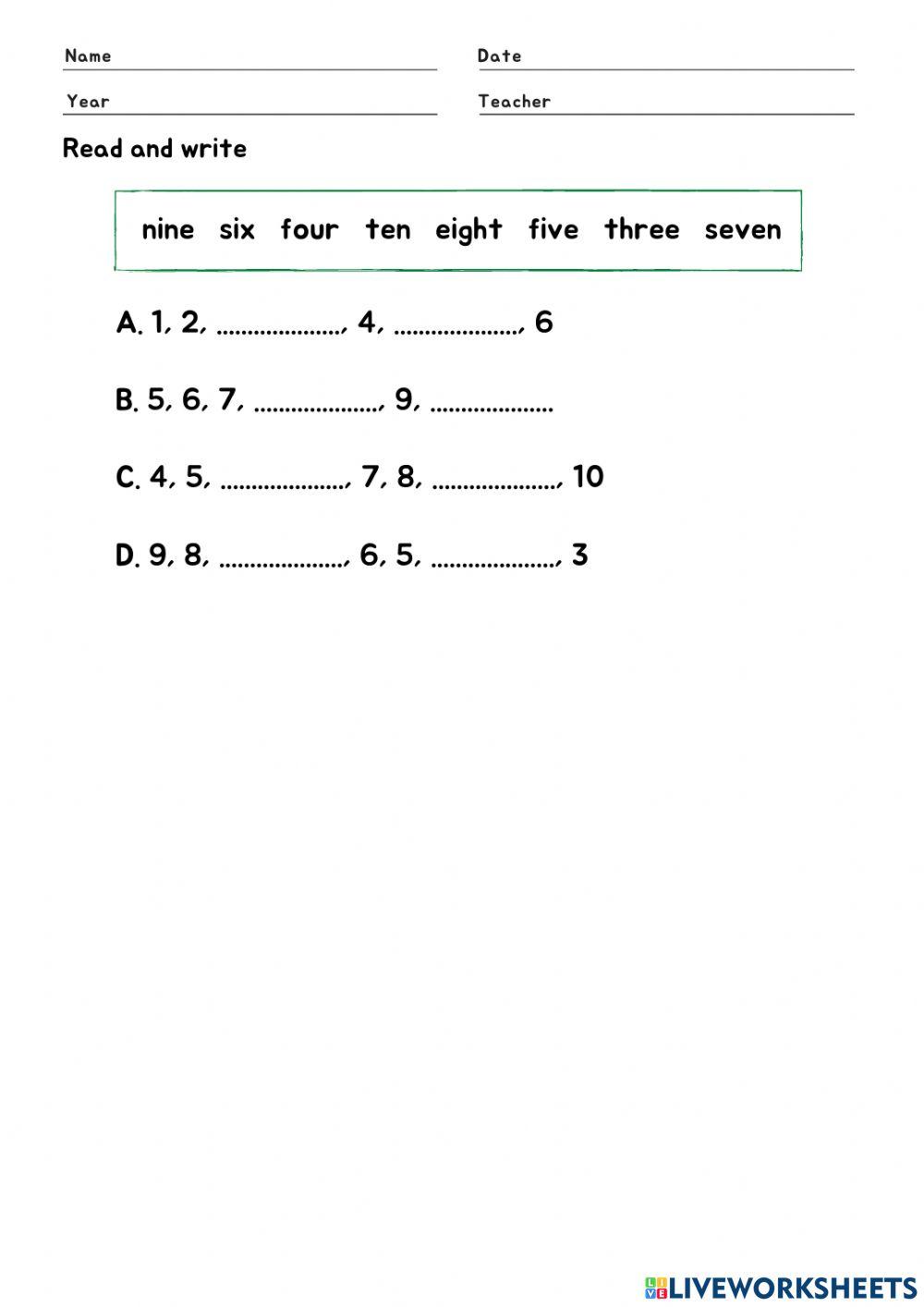 Write the numbers exercise for 2ND | Live Worksheets