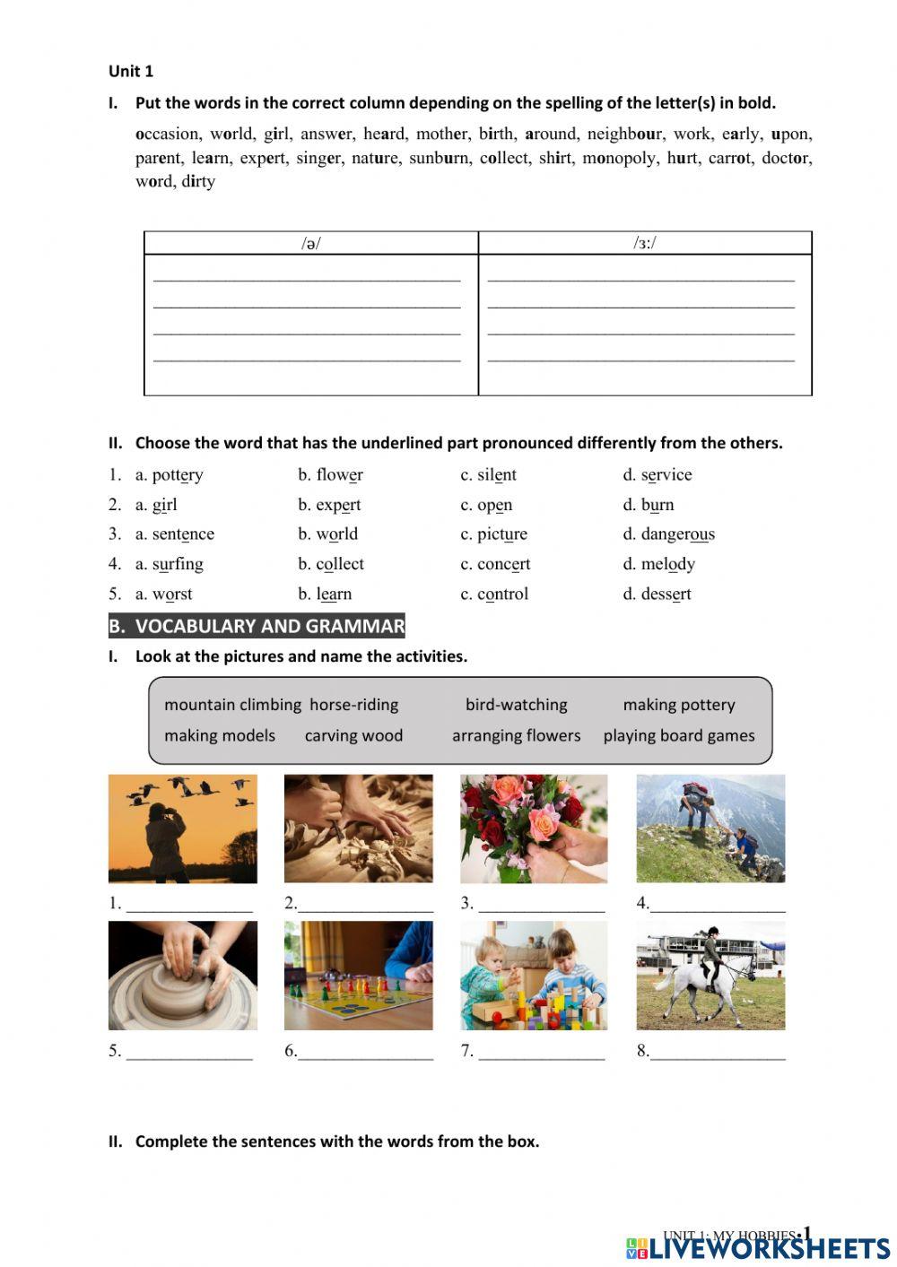 E7-Unit 1 online exercise for | Live Worksheets