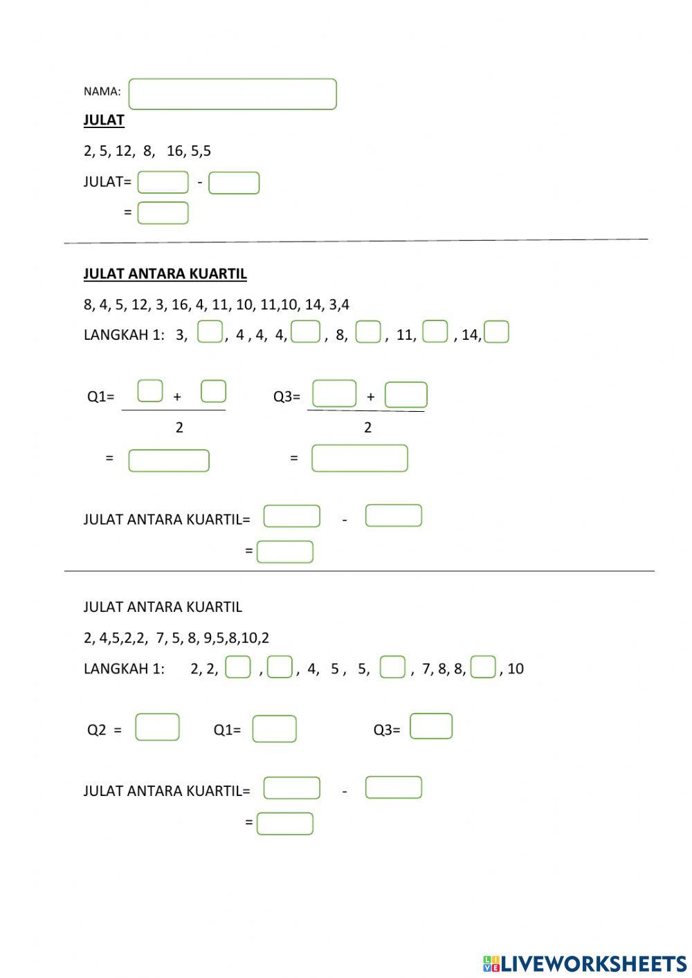 Julat worksheet | Live Worksheets