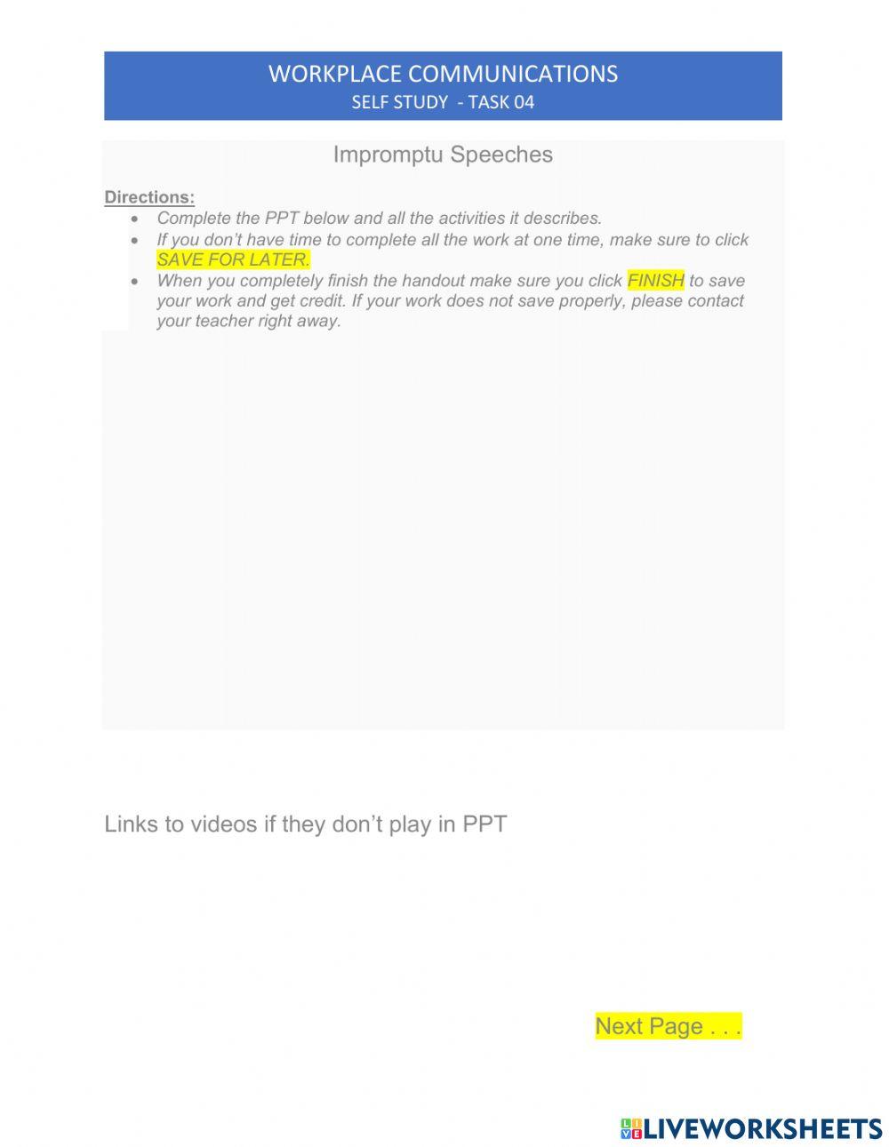 WC Self Study 04: Impromptu Speech 1282190 | Don and