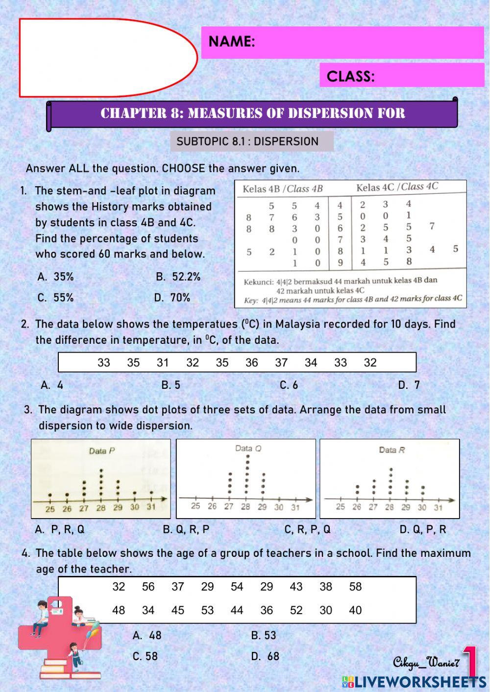 Objective Question of Dispersion worksheet | Live Worksheets